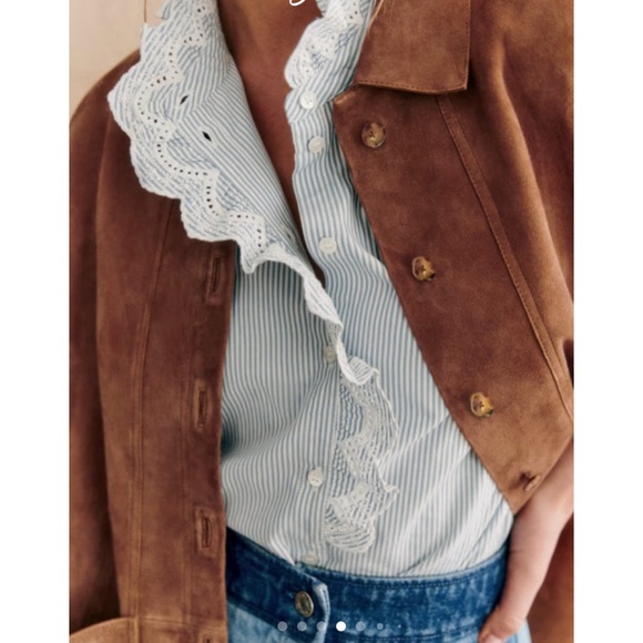 Sezane Tops Sezane Chlo Button Down Embroidered Shirt In Ecru